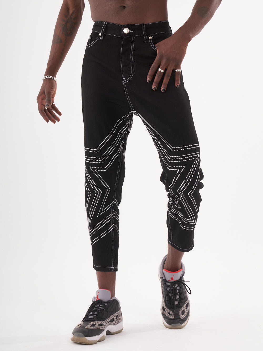 Designer Jeans with Embroidered Details - Black | STARDOM JEANS by SERNES