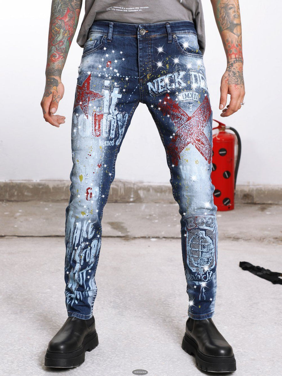 Blue Iced Out Jeans - Cash