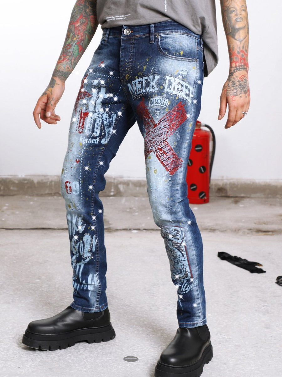 Blue Iced Out Jeans - Cash