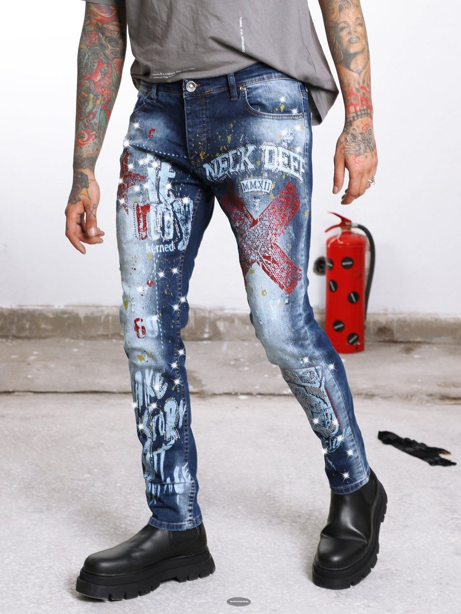 Blue Iced Out Jeans - Cash