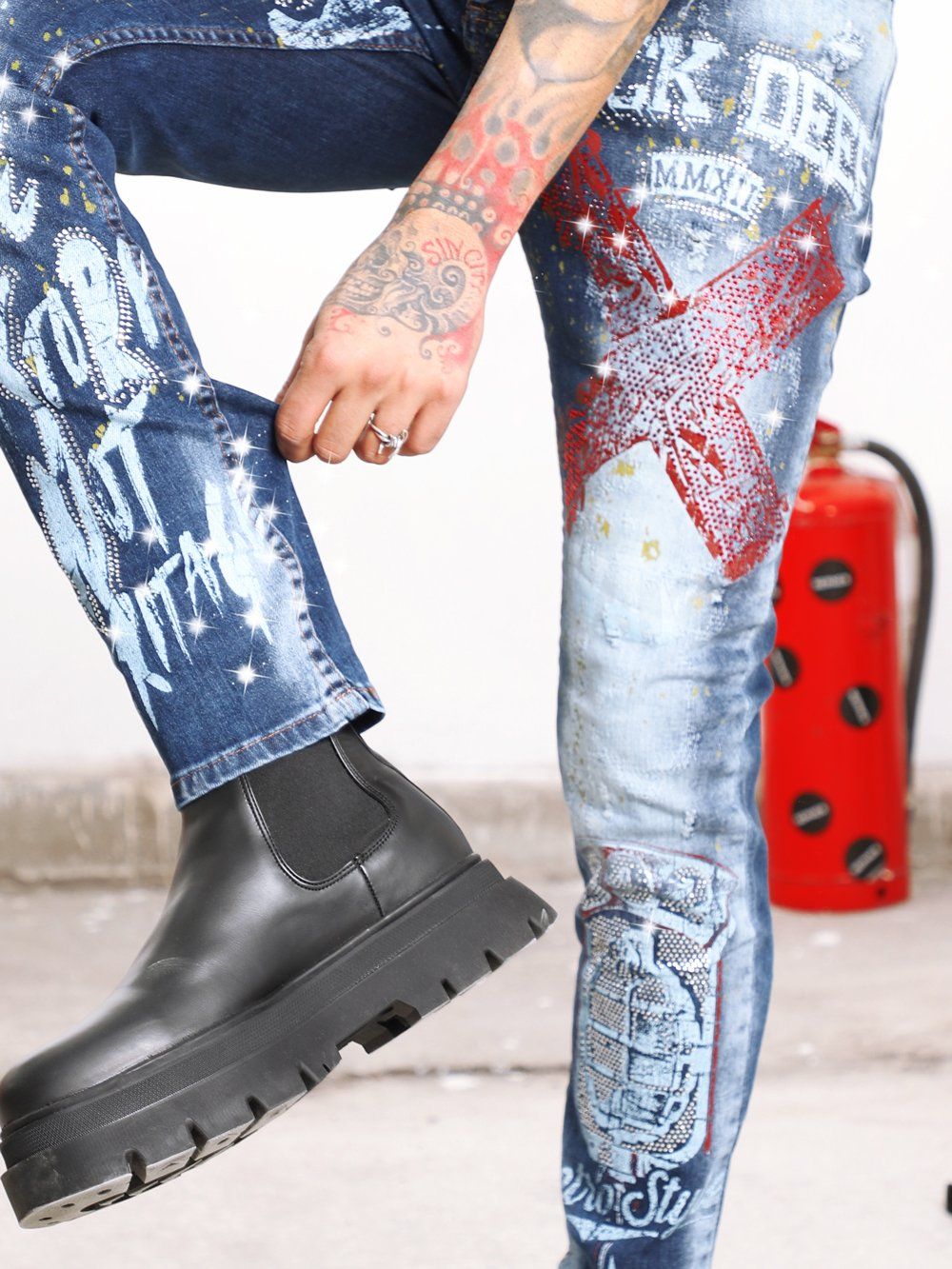 Blue Iced Out Jeans - Cash