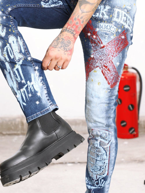 Blue Iced Out Jeans - Cash